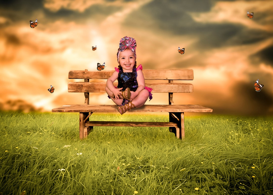Whimsical Bench Sunset Digital Backdrop for Photoshop - Etsy