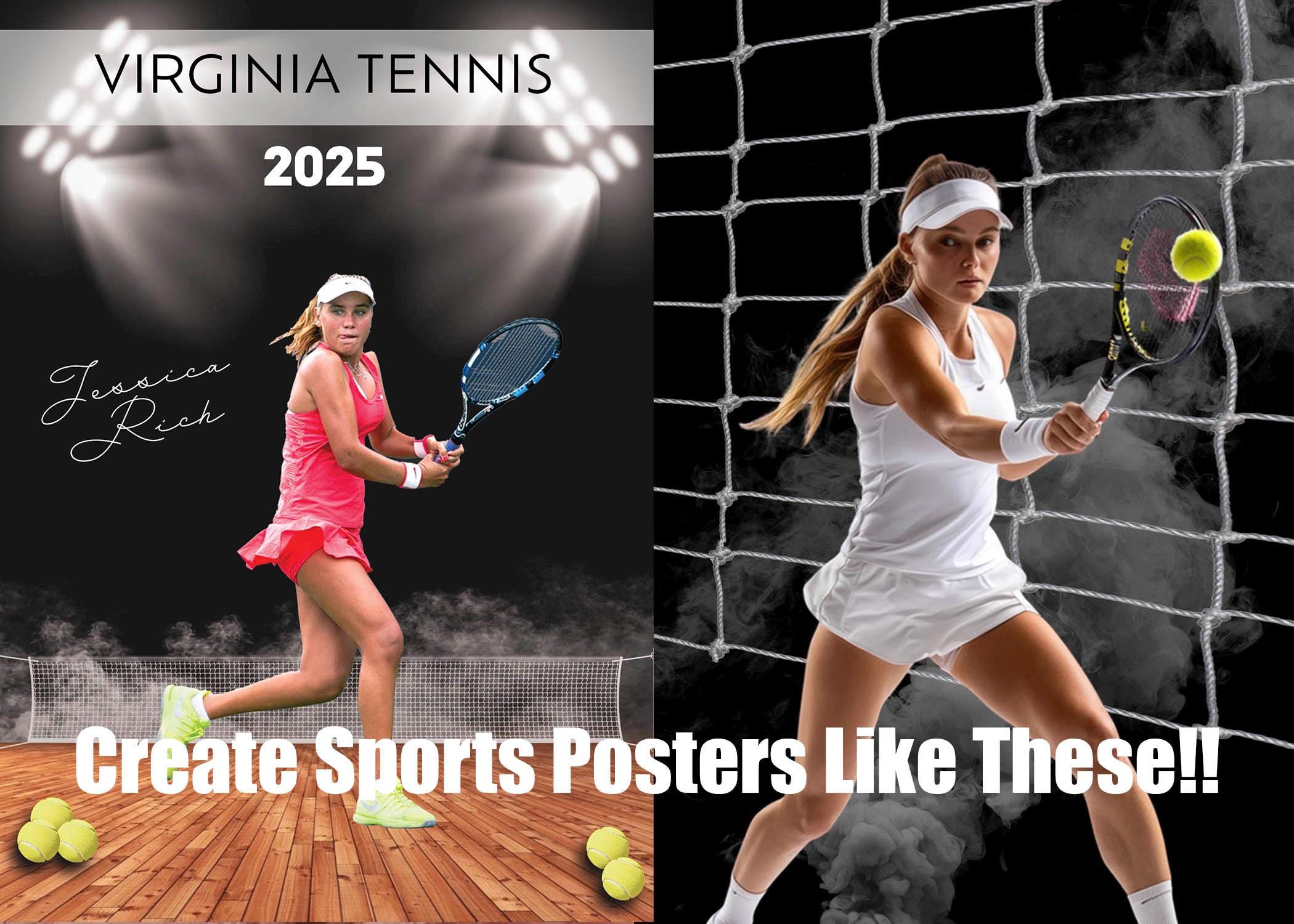 Digital Tennis Backdrops, Tennis Poster Template, Digital Tennis ...