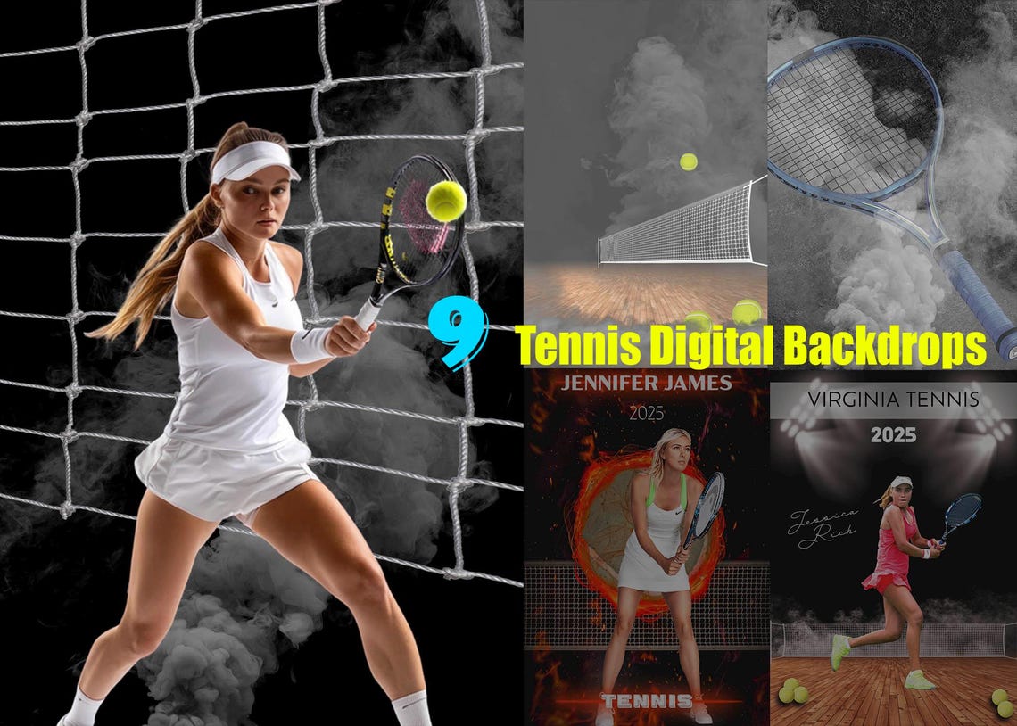 Digital Tennis Backdrops, Tennis Poster Template, Digital Tennis ...