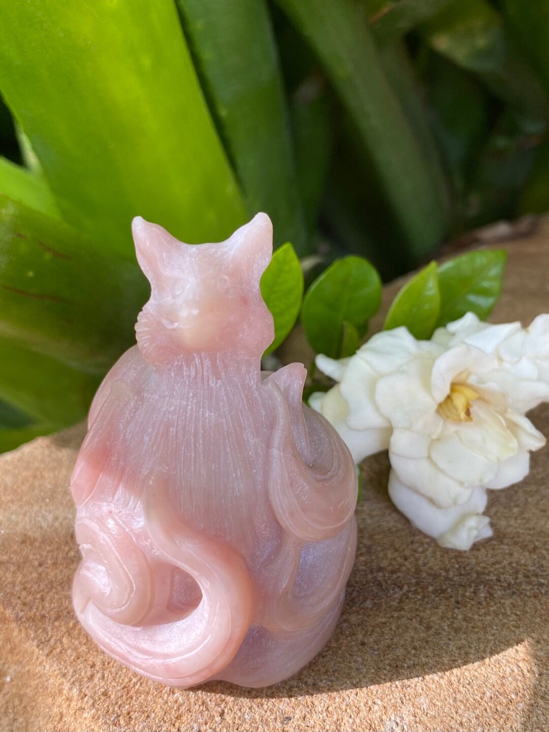 Rare Pink Opal Fox of Nine Tails, Hand Carved Pink Opal Fox,pink Fox ...