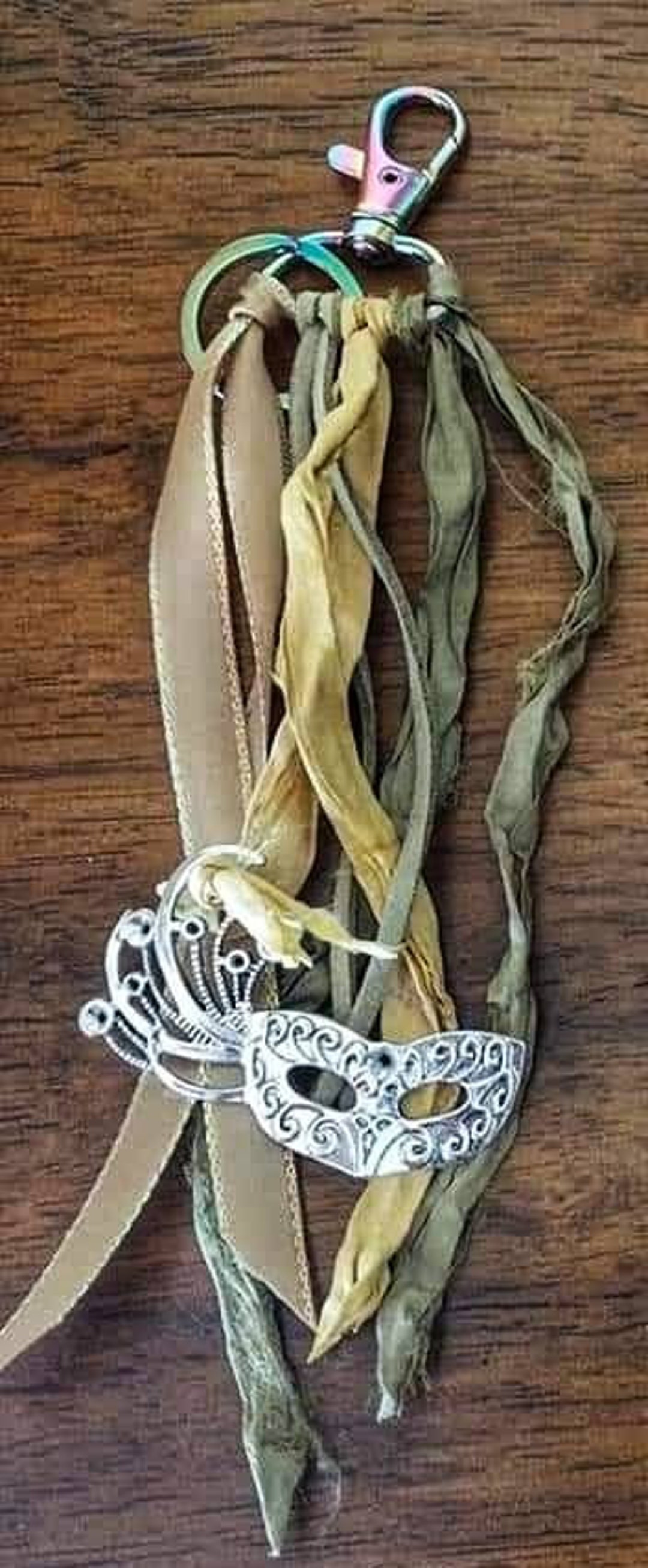 Keychain, Purse Accessory, Made From Sari Silk and Ribbon With Mask ...