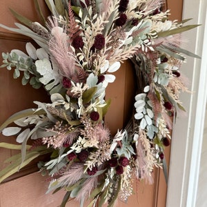 Rustic Fall Wreath for Front Door With Mauve and Dusty Pink Tones, Boho ...