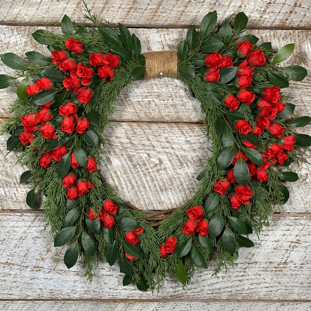 Red Rose Rustic Wreath for Front Door, Valentine’s Day Wreath, Spring ...
