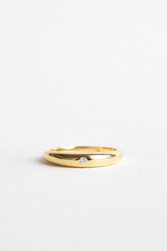 Solid Gold Round Stacking Ring smooth Band Single Stone Gold | Etsy