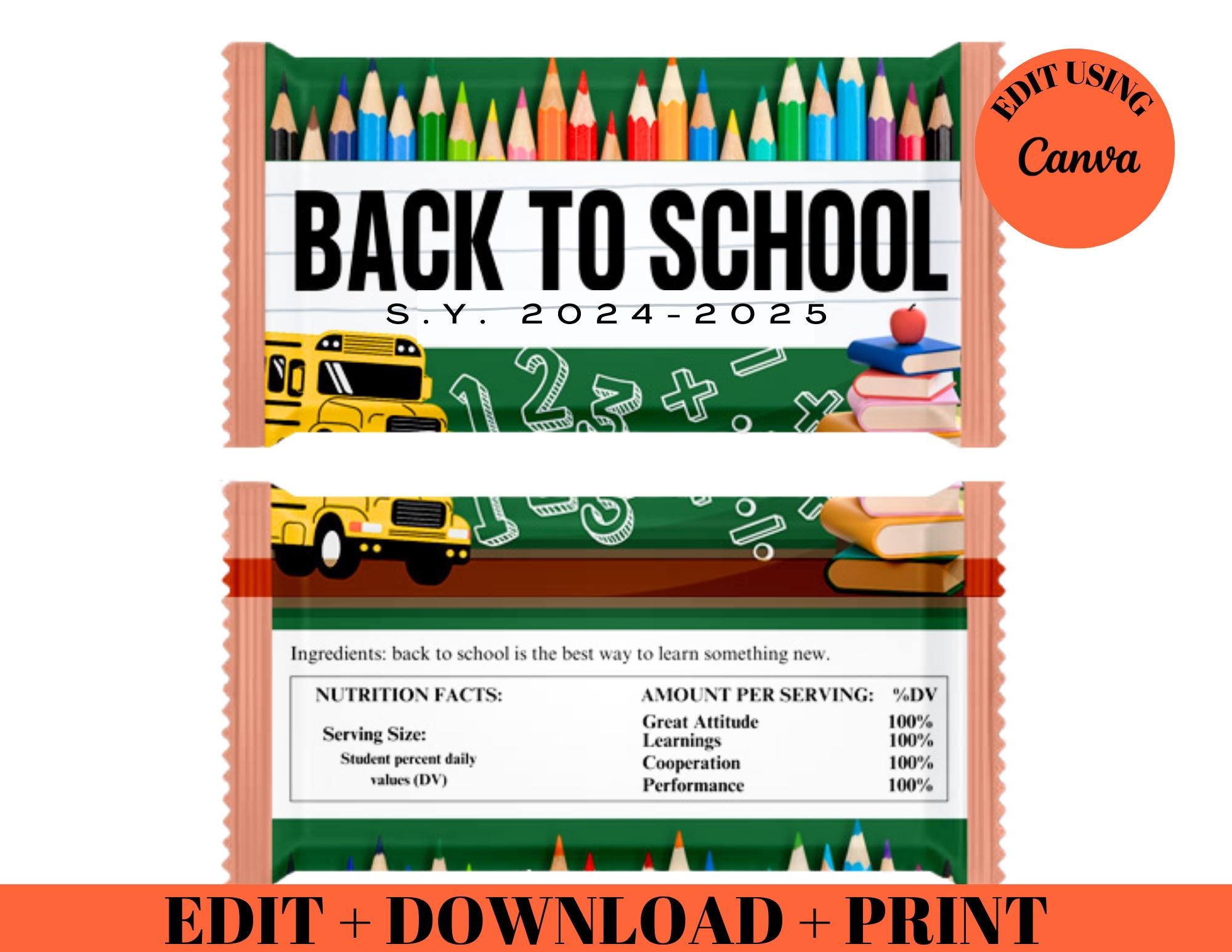 Back-to-school Candy Bar Wrapper Editable Template | Digital Download ...
