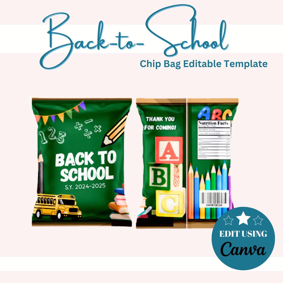 Back-to-school Chip Bag Editable Template | Digital Download | School ...