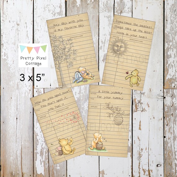 Winnie the Pooh Library Cards Quotes Vintage Style - Etsy Canada