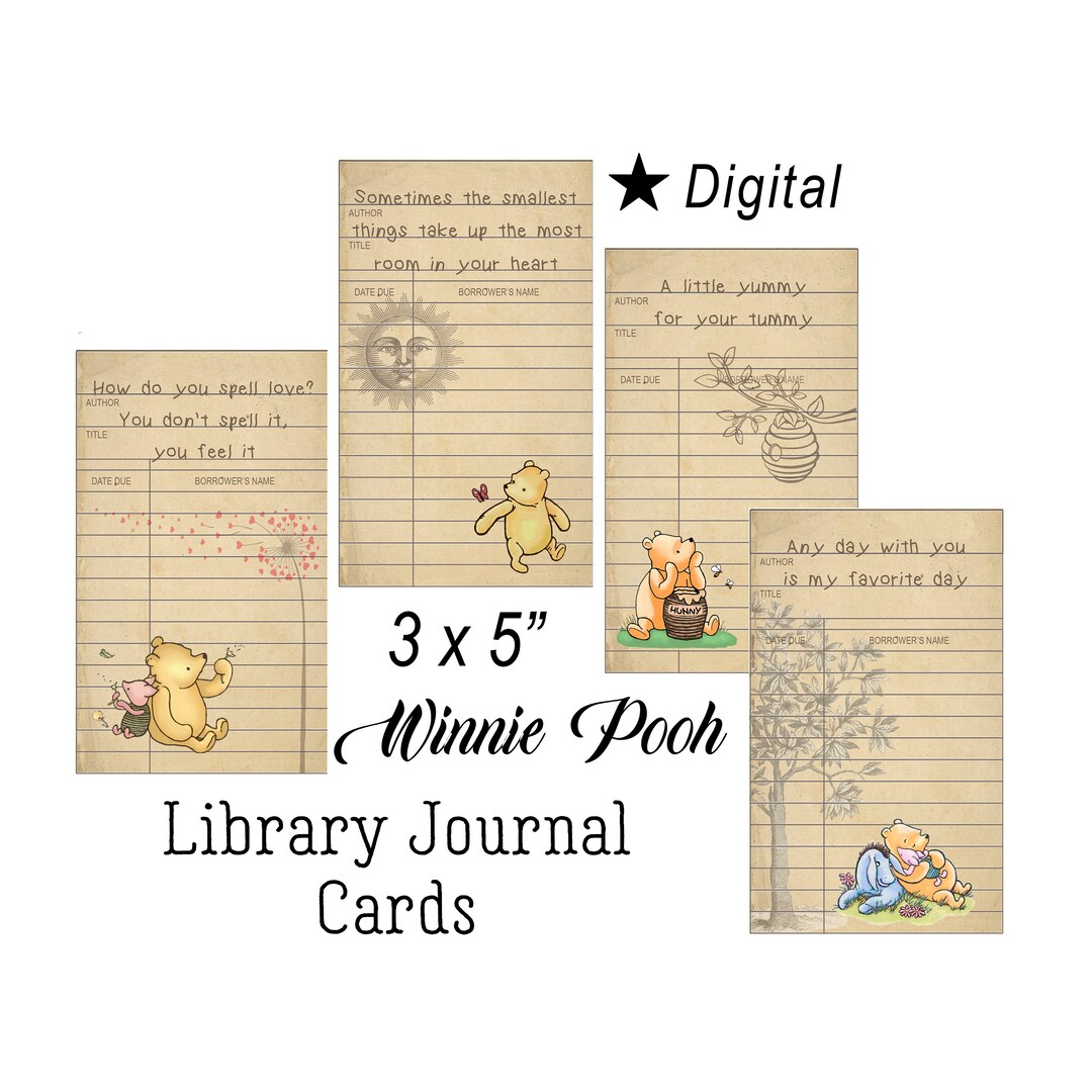 Winnie the Pooh, Library Cards, Quotes, Vintage Style, PRINTABLE, Baby ...