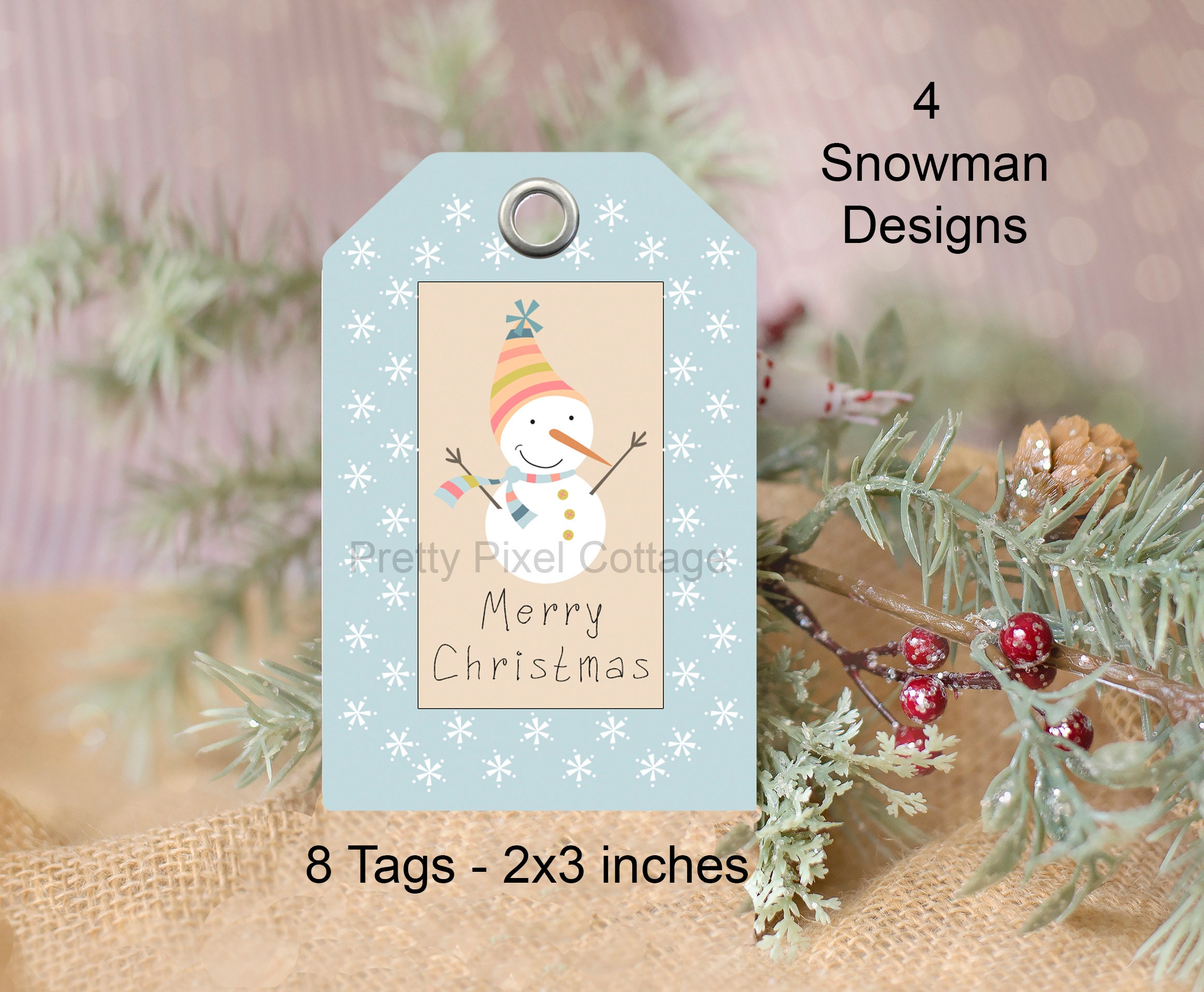 Cute Snowmen Christmas Gift Tags Merry Christmas Happy | Etsy