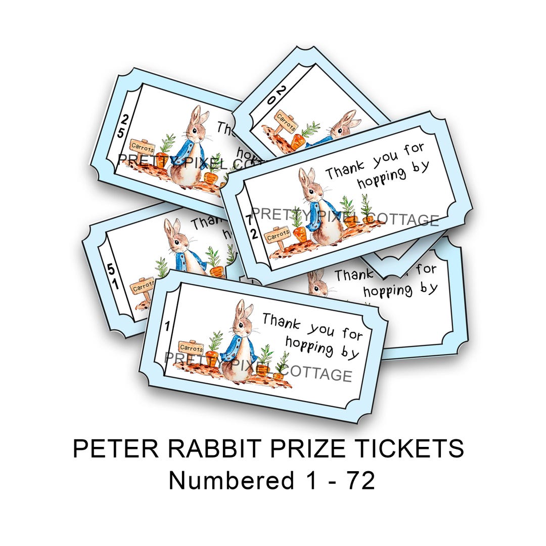 Peter Rabbit, Boy Baby Shower, Numbered Tickets, Door Prize, Raffle ...