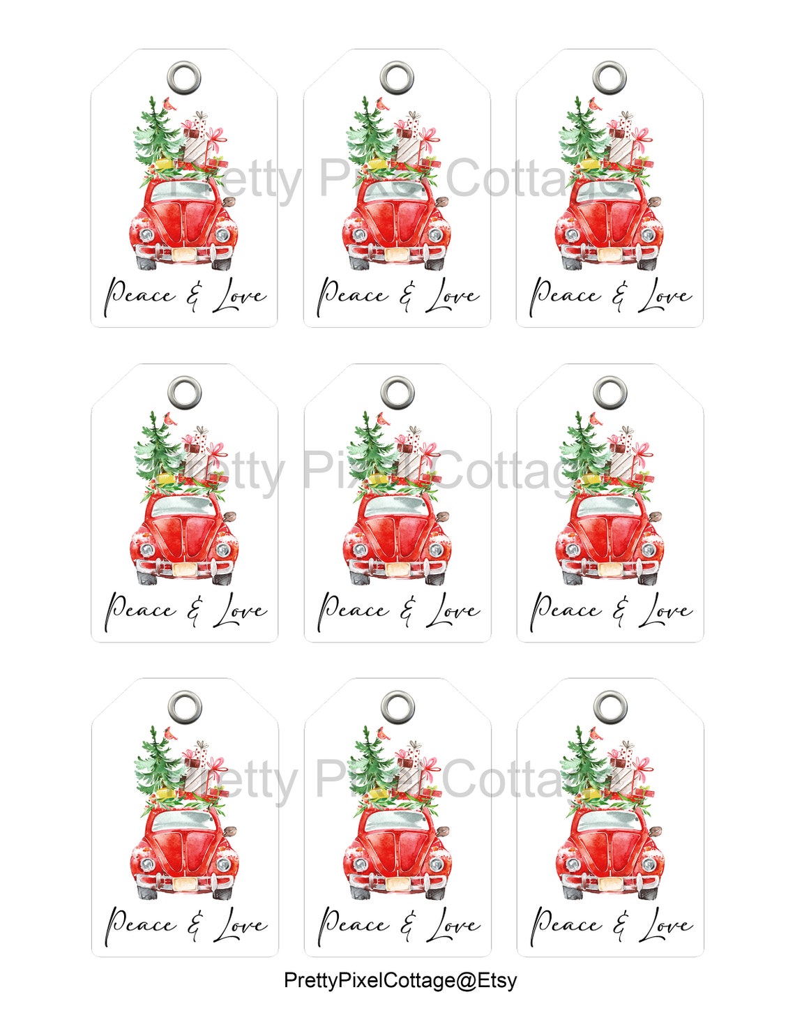 Red Car Christmas Gift Tags Peace & Love Red Car Tags - Etsy