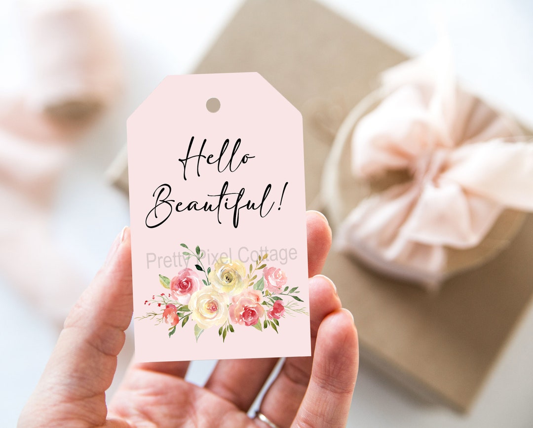 Hello Beautiful Rose Bouquet Gift Tags Pink Tags Digital - Etsy