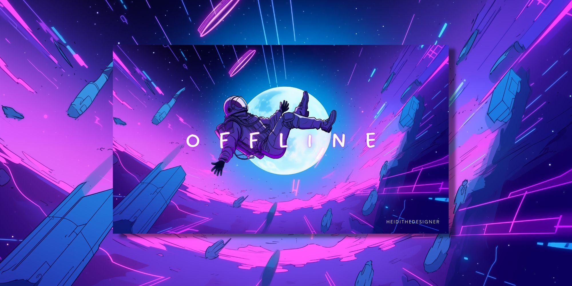 Twitch and Kick Offline Banner Pack (lofi Aesthetic): Falling Astronaut ...