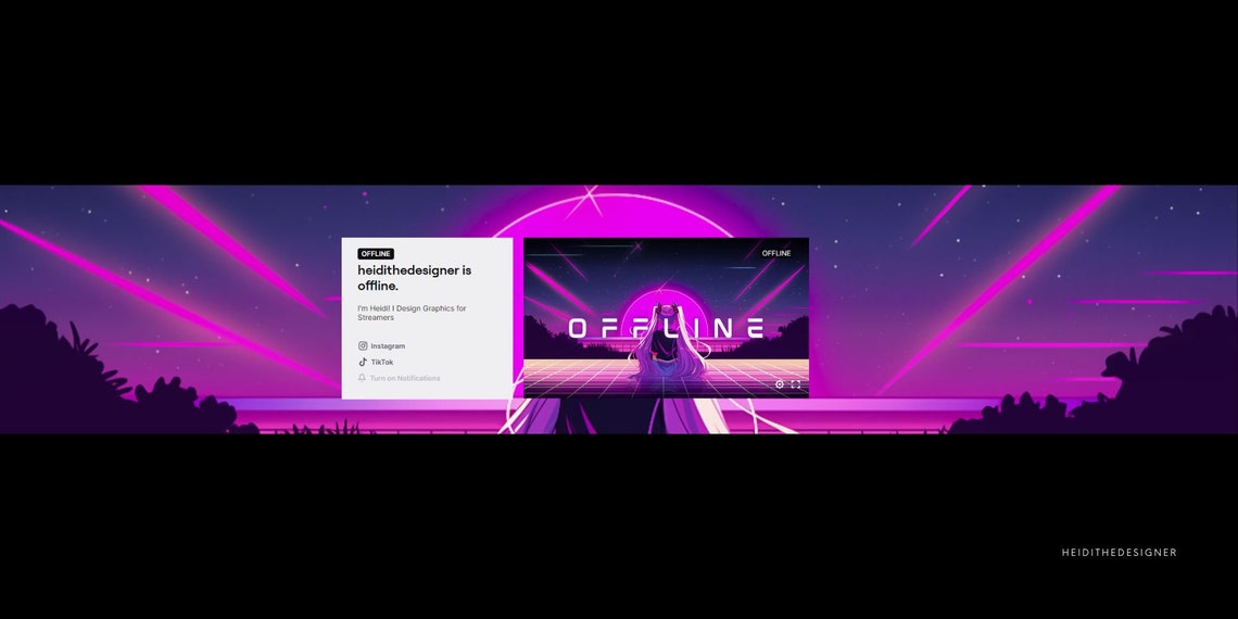 Twitch and Kick Offline Banner Pack (80's Aesthetic) Twin Tails ...