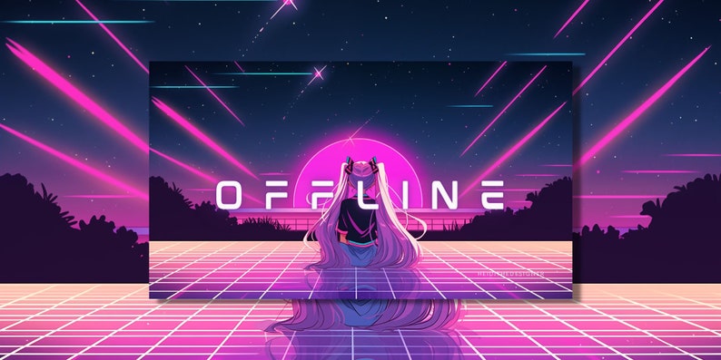 Twitch and Kick Offline Banner Pack (80's Aesthetic) Twin Tails ...