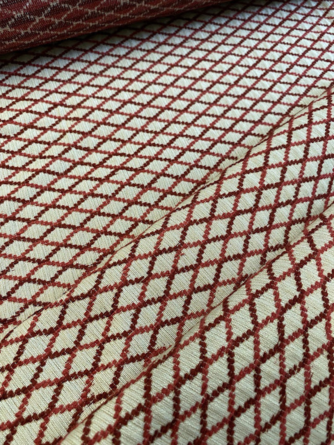2 Yards 30 Inches Argyle/diamond Pattern Burgundy and Cream Upholstery ...