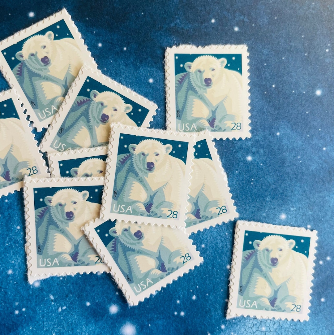 5 Polar Bear 28 Cent Vintage Postage Stamps. Wildlife. Wedding Postage ...