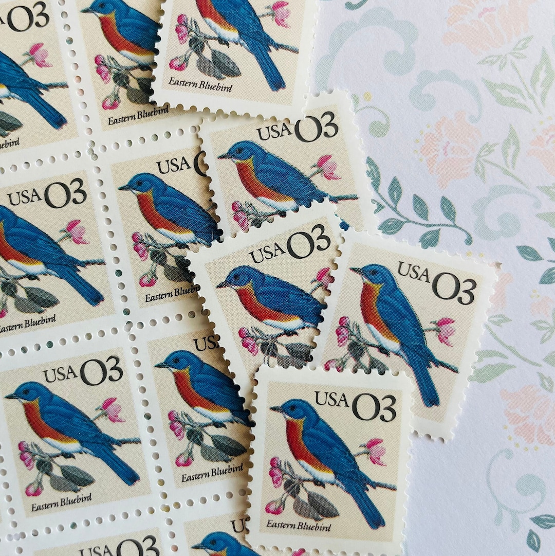 10 Eastern Bluebird 3 Cent Vintage Postage Stamps. Bird Postage Stamps ...