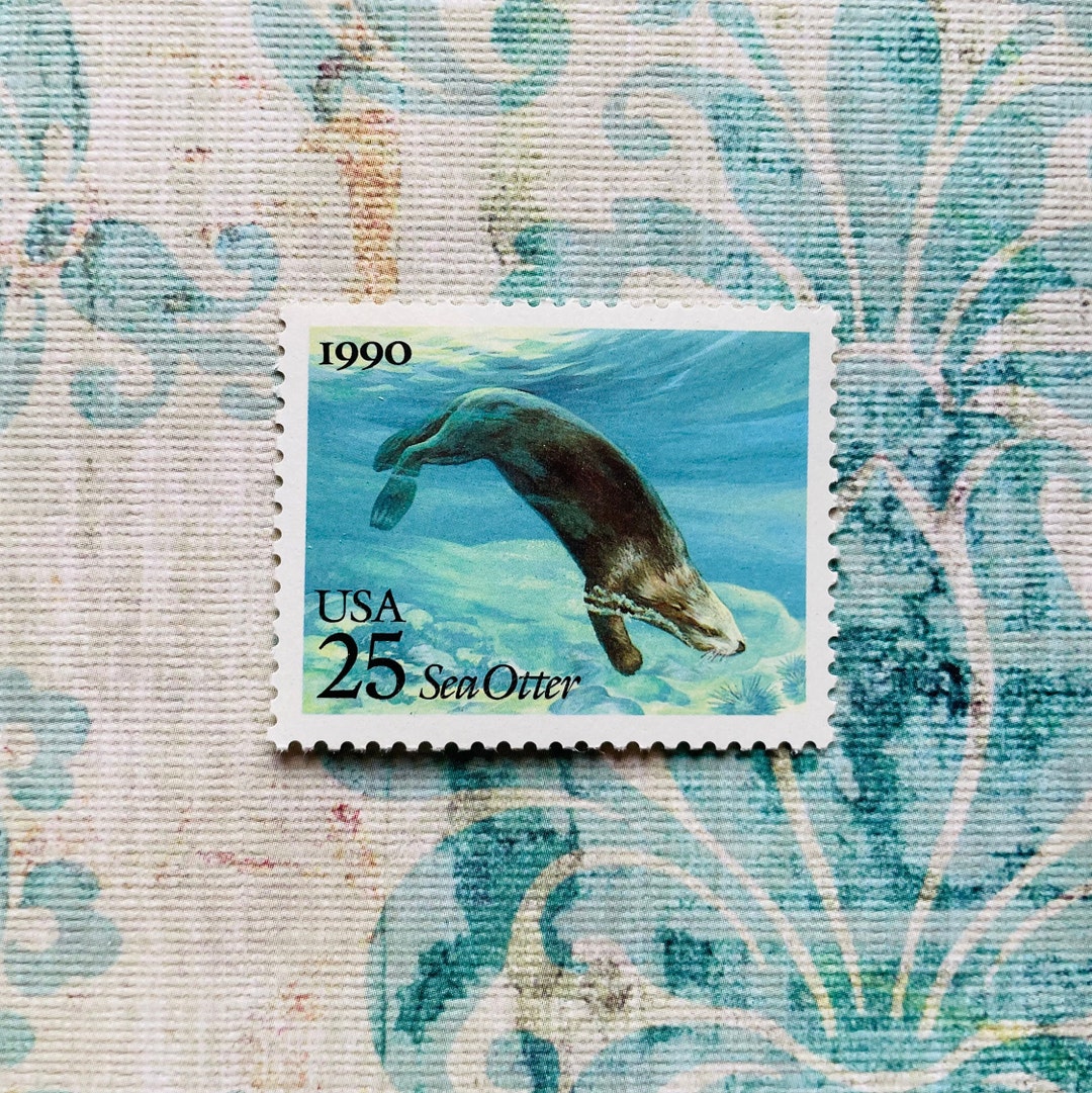 5 Sea Otter 25 Cent Vintage Postage Stamps. Sea Creatures, Ocean Life ...