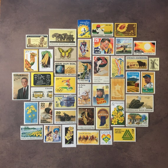 Unique Vintage Postage Stamps. Grab Bag of Ten 10 Yellow | Etsy