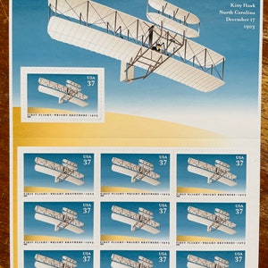 10 Kitty Hawk, First Flight 37 Cent Vintage Postage Stamps. Wright ...