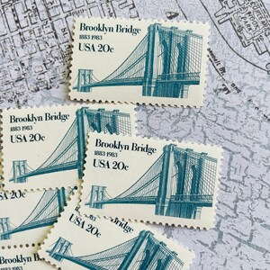 5 Brooklyn Bridge 20 Cent Vintage Postage Stamps. New York City ...