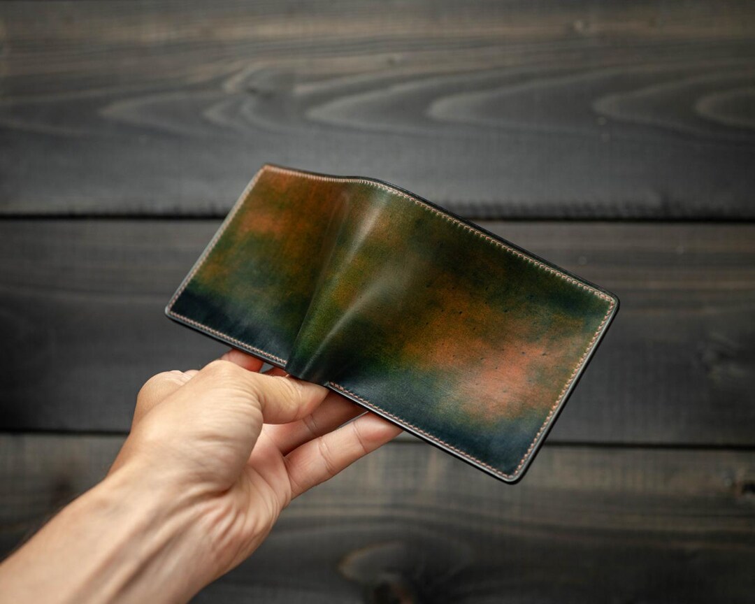 Marbled Black Horween Shell Cordovan Leather Wallet Handmade Wallet ...