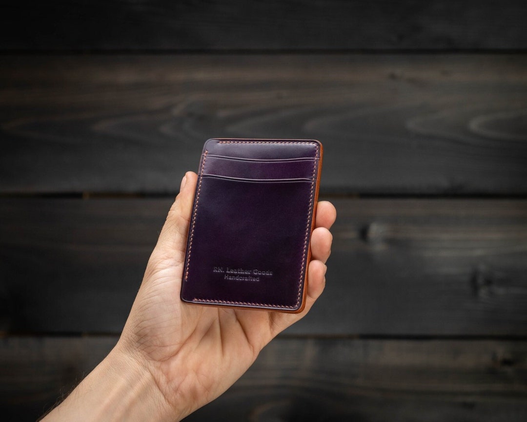 2 Sided Leather Card Wallet, Horween Shell Cordovan, Violet and ...