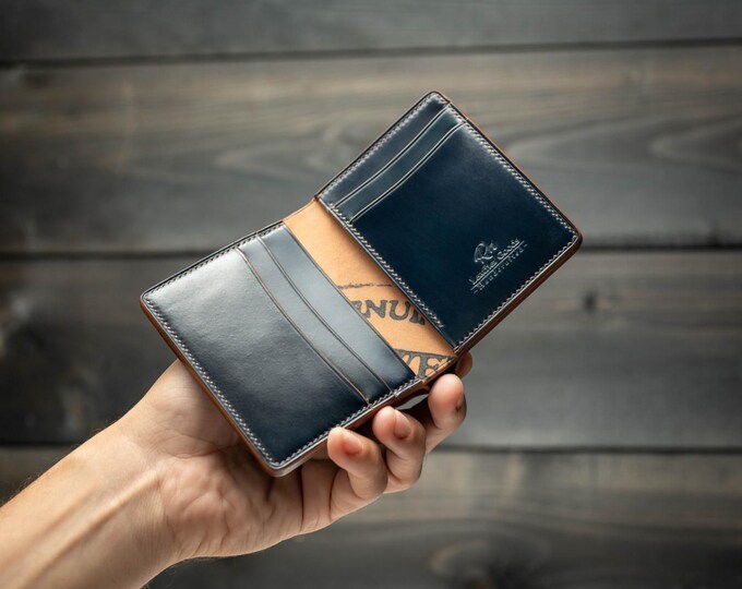 Handmade Shell Cordovan Palm Wallet V3 - Handcrafted Wallet - Navy and ...
