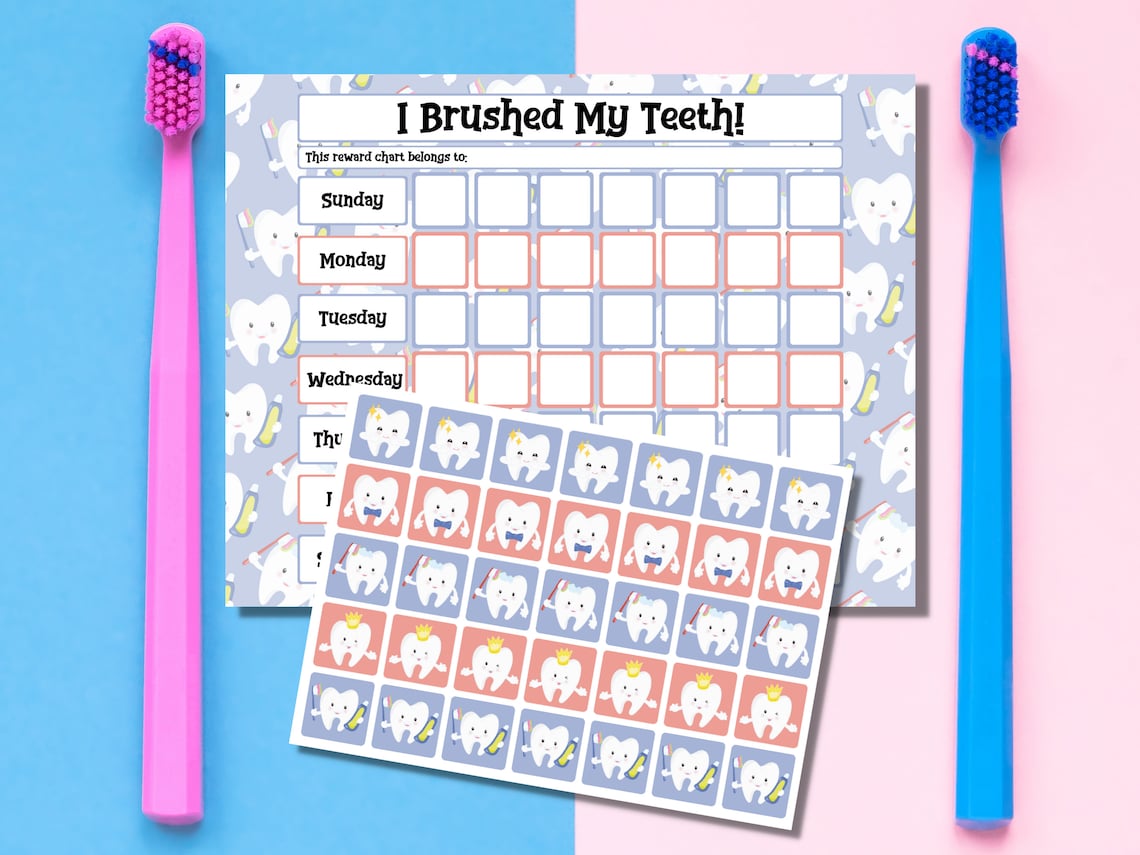 Reward Chart for Brushing Teeth With Printable Stickers - Etsy