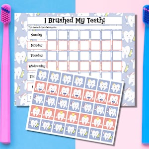 Reward Chart for Brushing Teeth With Printable Stickers - Etsy
