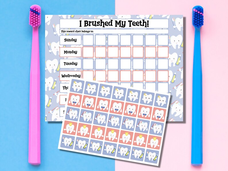 Reward Chart for Brushing Teeth With Printable Stickers - Etsy