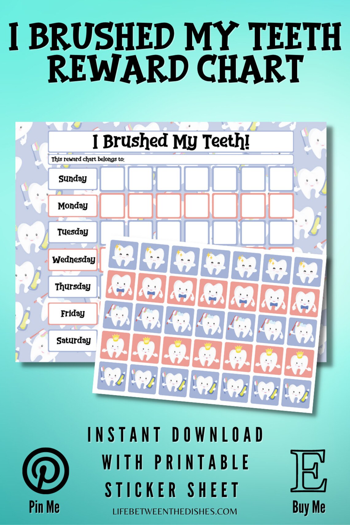 Reward Chart for Brushing Teeth With Printable Stickers - Etsy