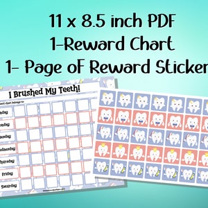 Reward Chart for Brushing Teeth With Printable Stickers - Etsy