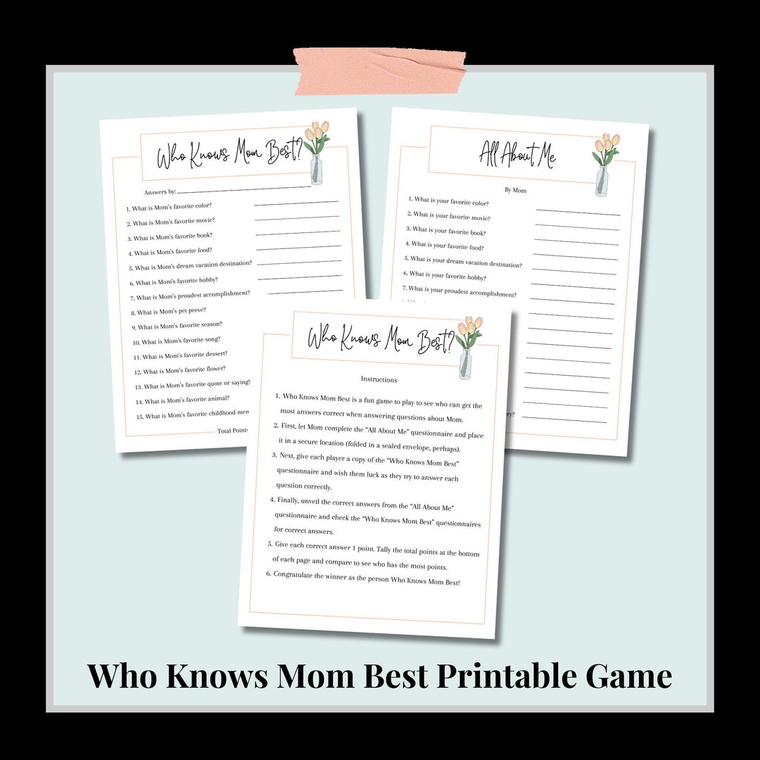 Who Knows Mom Best Printable Game for Mother's Day - Etsy
