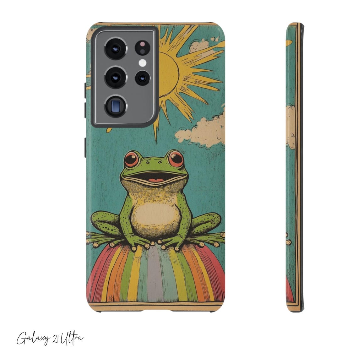 Happy Vintage Frog Sitting on Rainbow Phone Case, Cute Retro Frog Phone ...