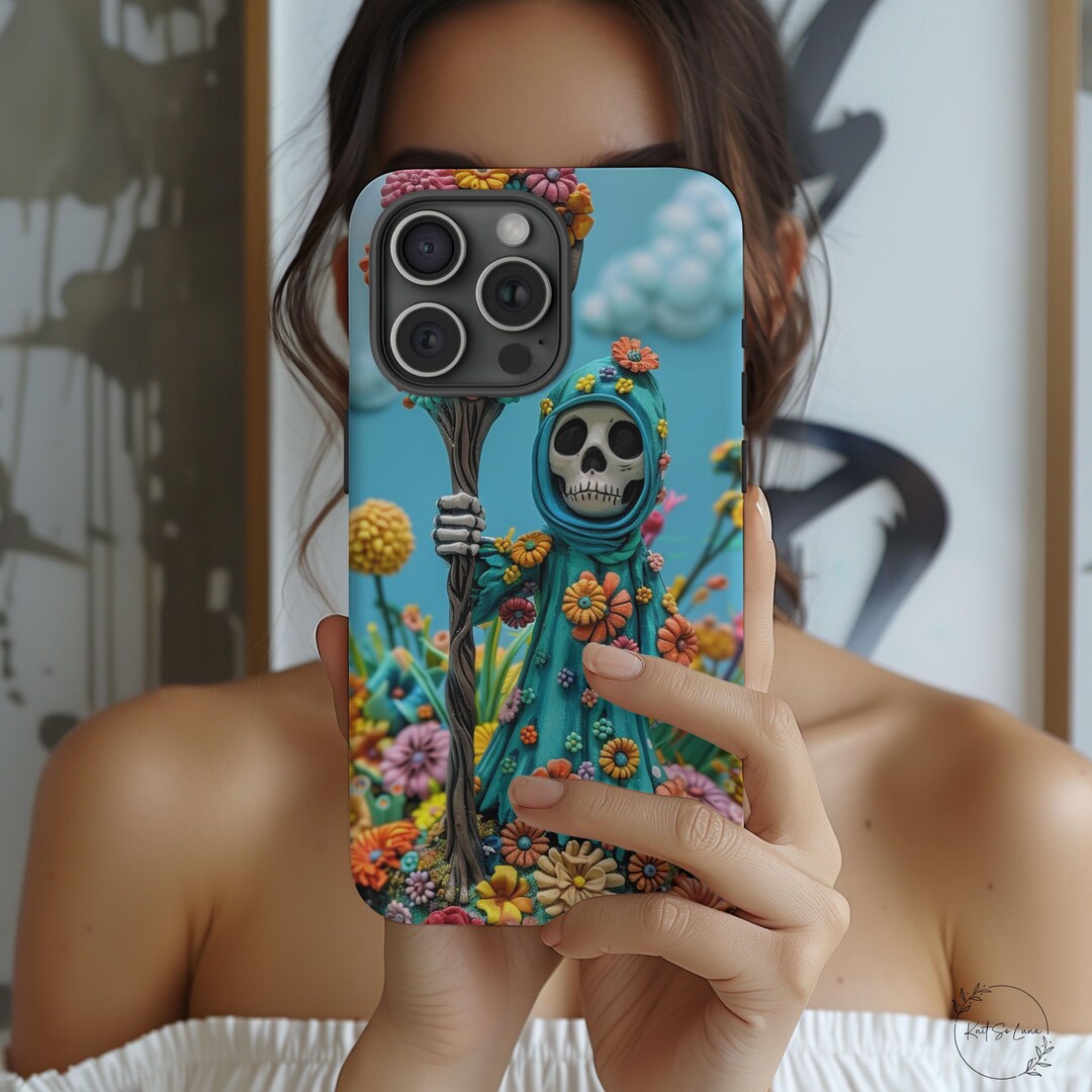 Floral Faux Clay Reaper Phone Holding Floral Staff Case, Unique ...