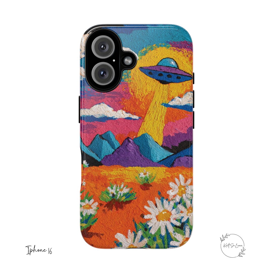 Retro UFO Phone Case,vintage Trippy Daisy Art, Colorful Alien Flower ...