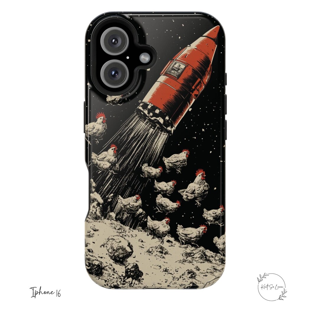 Vintage Chicken's in Space With Rocket Ship Phone Case, New iPhone 16 ...