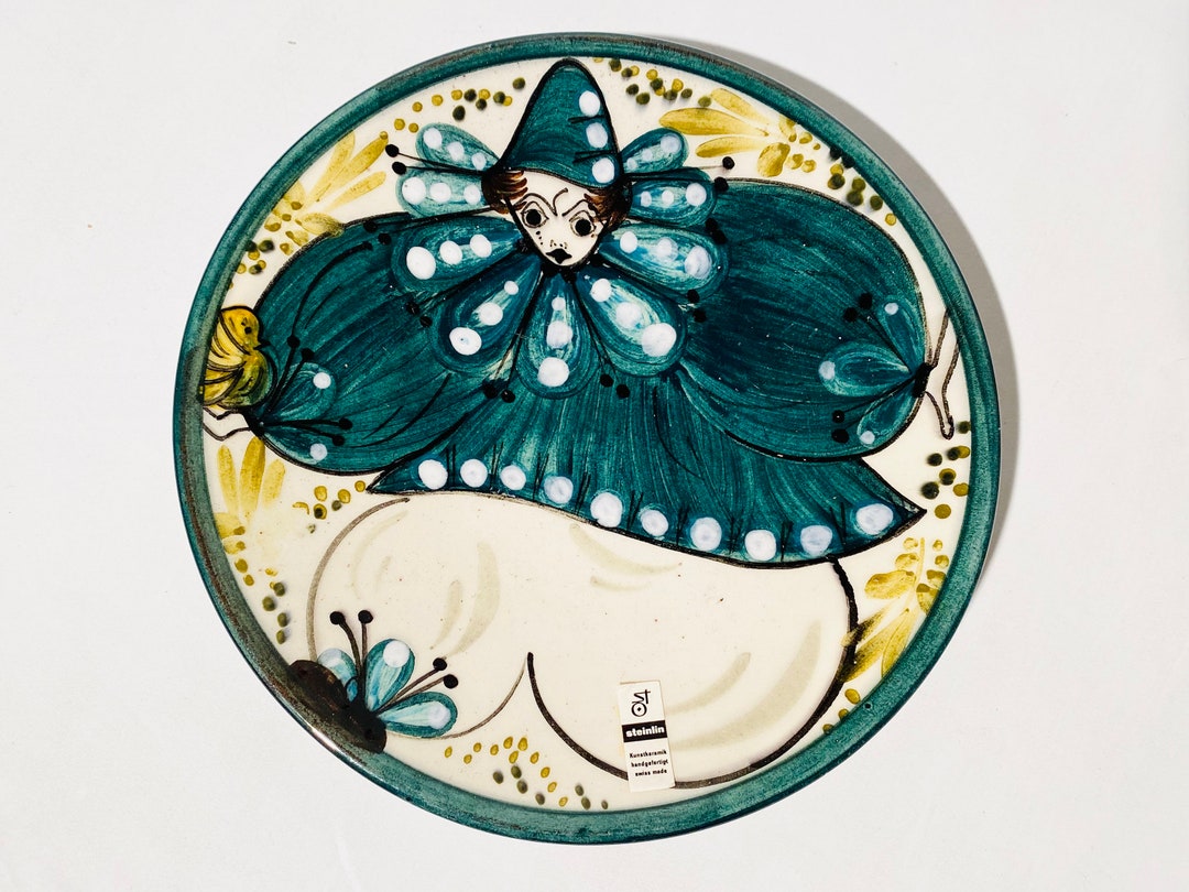 Willy Steinlin Switzerland Small Green Round Clown Ceramic Wall Plate ...
