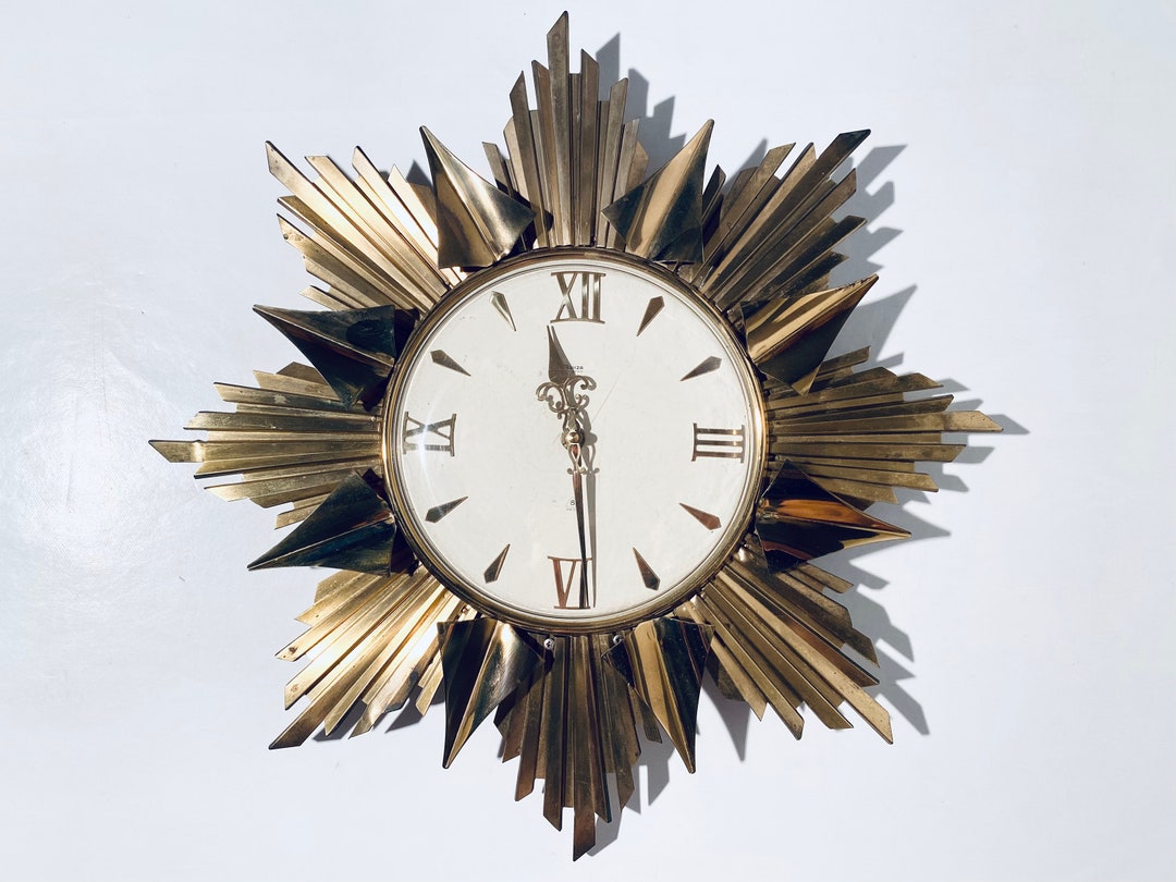 Mid-century Swiza Mignon Sunburst Gold Wall Clock / Vintage - Etsy