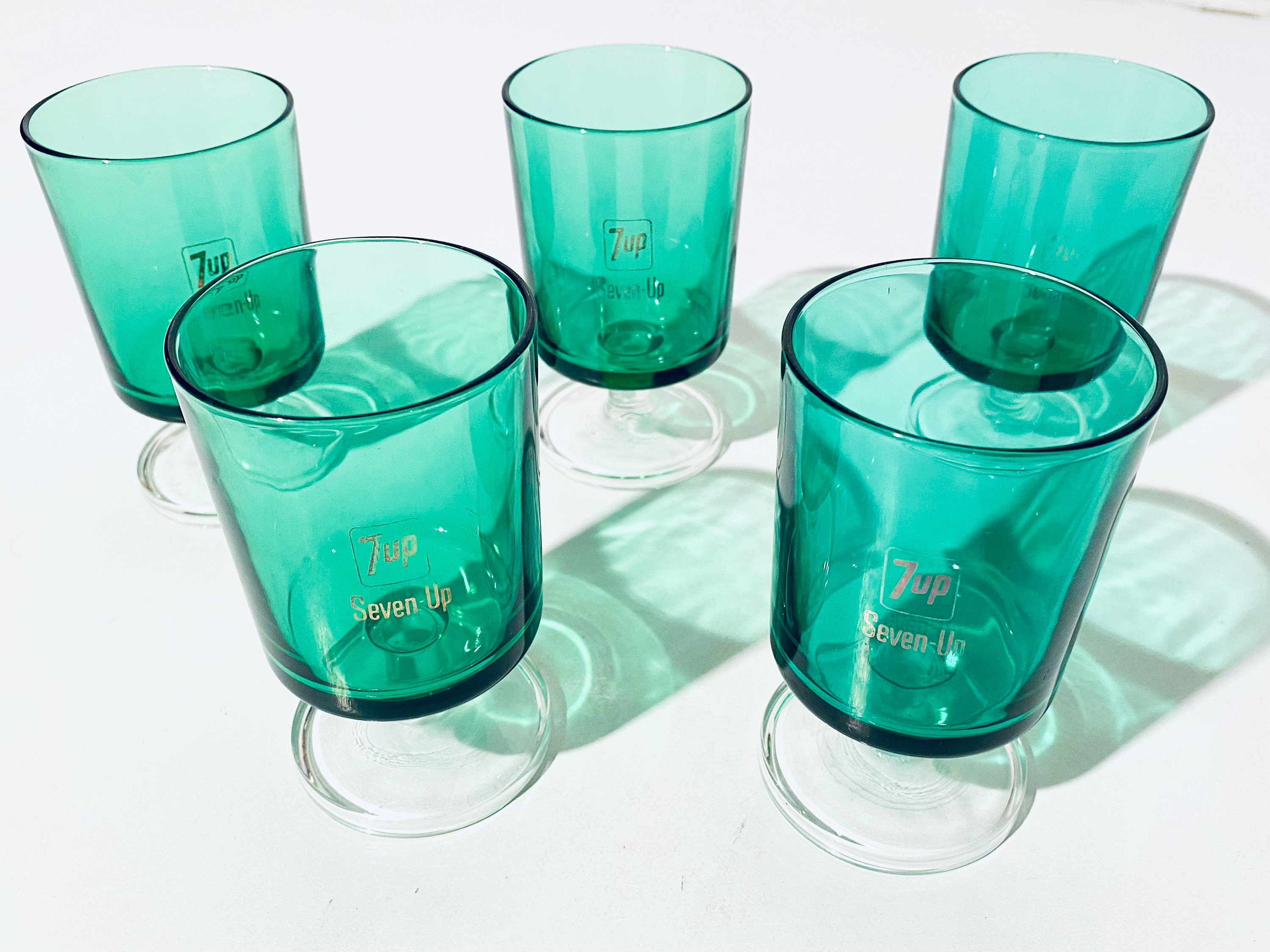 Five 7up Green Vintage Drinking Glasses Made In France Vintage Decor 70s Etsy
