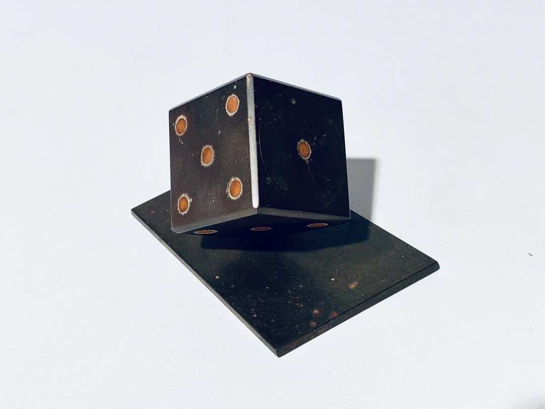 1960s Metal Dice Paper Weight Decoration / Vintage Art Deco Style Decor ...
