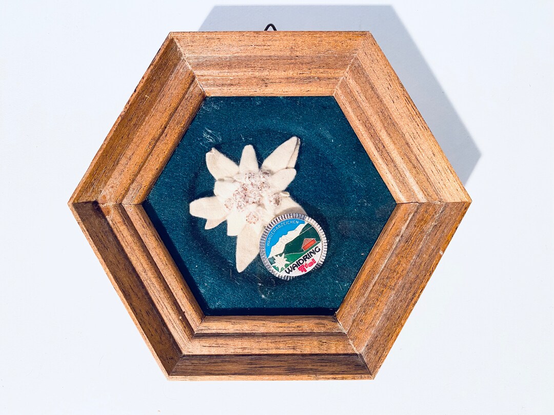 Hexagonal Edelweiss Flower With Tirol Badge Wooden Picture Frame ...
