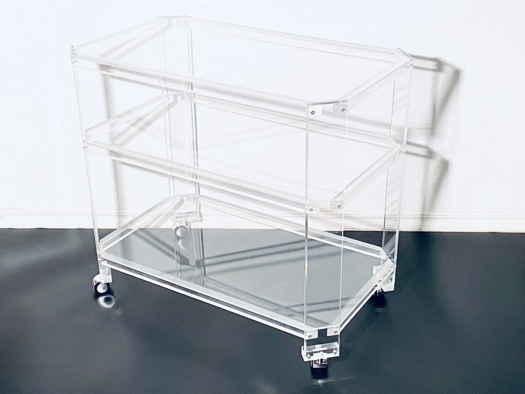 Vintage Plexiglass Perspex Shelving Trolley With Wheels / TV Shelf ...