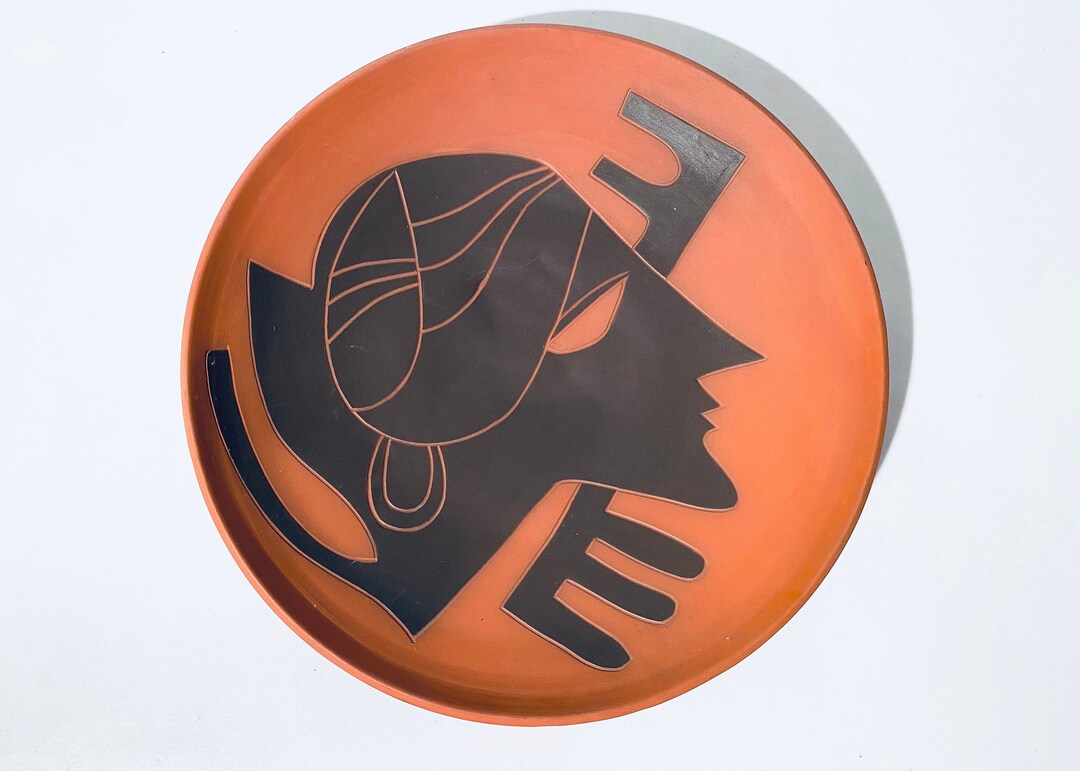 Loré Beesel Sgraffito Ceramic Wall Plate Female Face Motif / Vintage ...