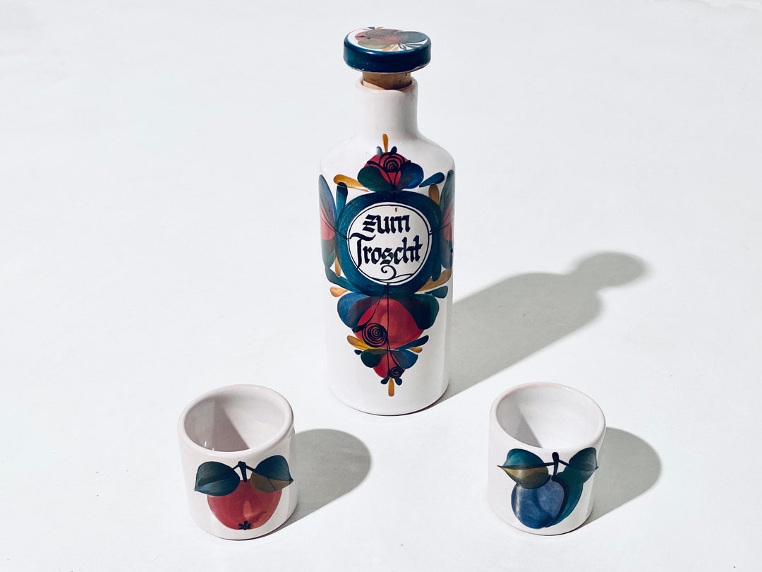 Lucerne Ceramic Schnapps Set With 2 Shot Glasses & Decanter Bottle ...