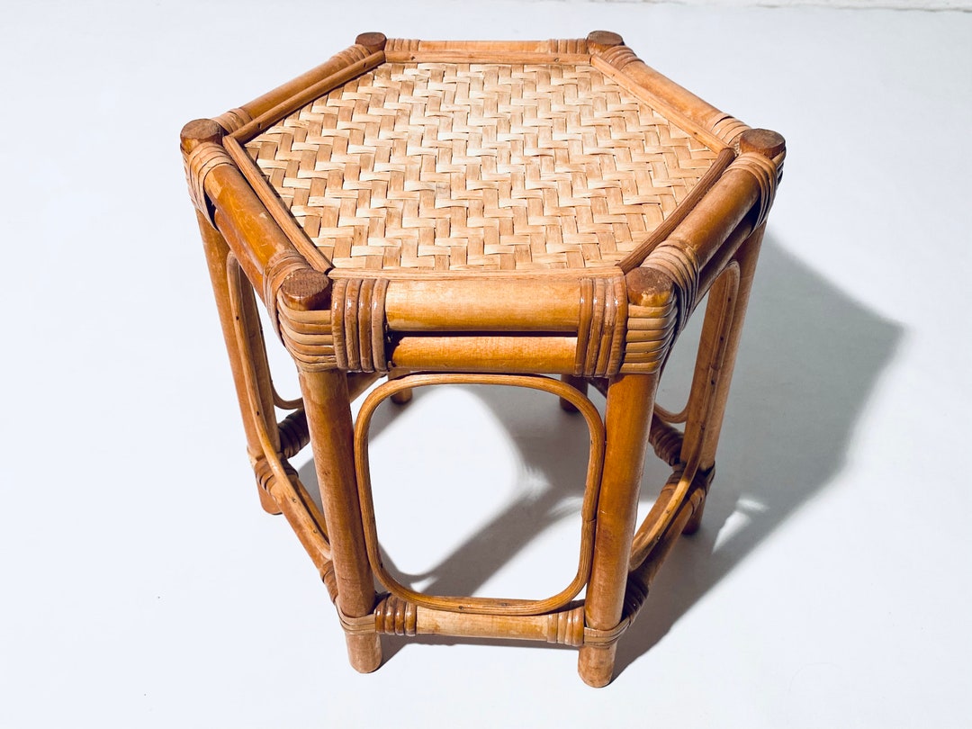 1960s Hexagonal Bamboo & Wicker Plant Table / Mid-century Boho Vintage ...