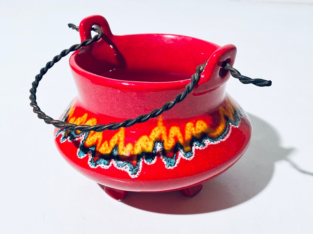 Red Bertoncello Ceramic Brazier Plant Pot Planter Fat Lava / 1970s ...