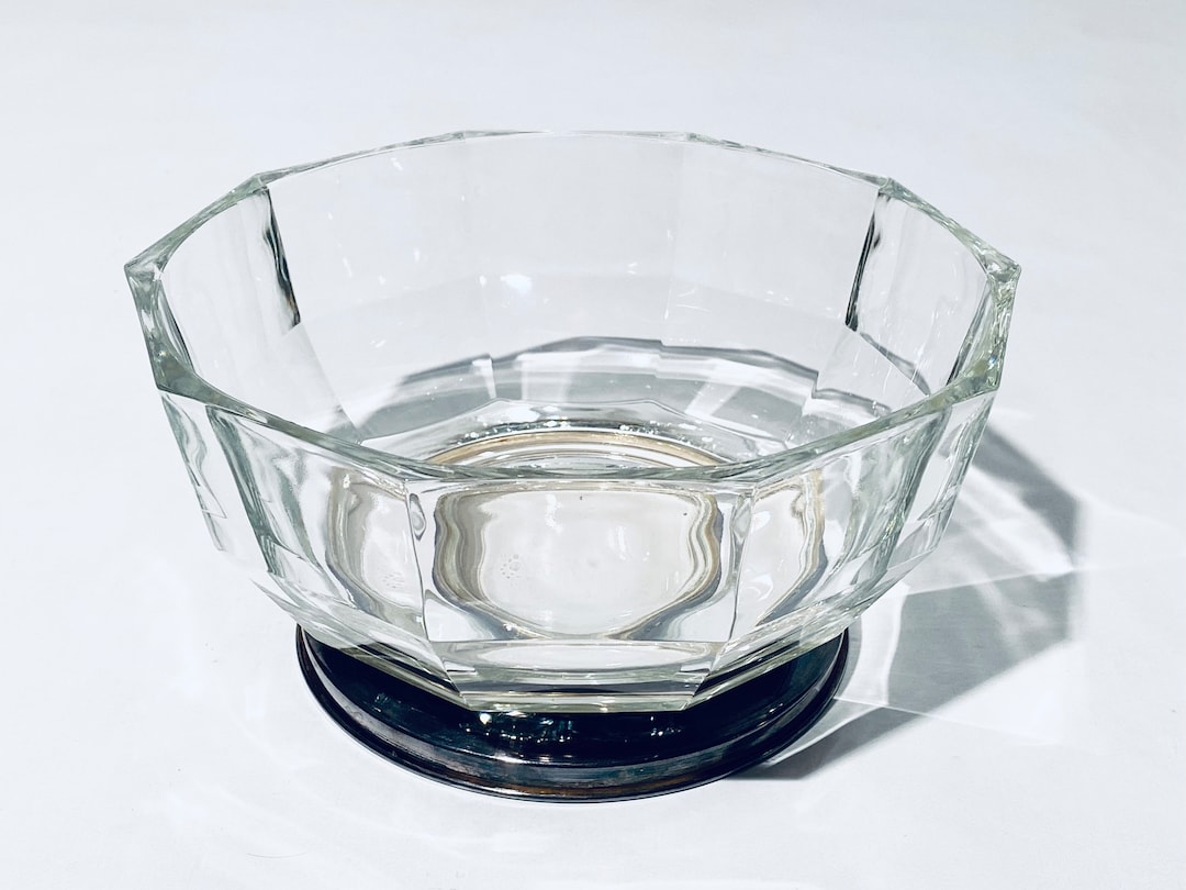 Large Clear Decagon Crystal Glass Fruit Bowl With Silver Plated Base ...